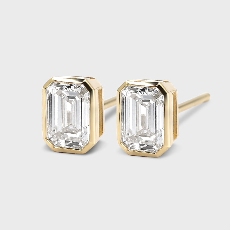 Bezel Set Emerald Cut Studs – The Clear Cut